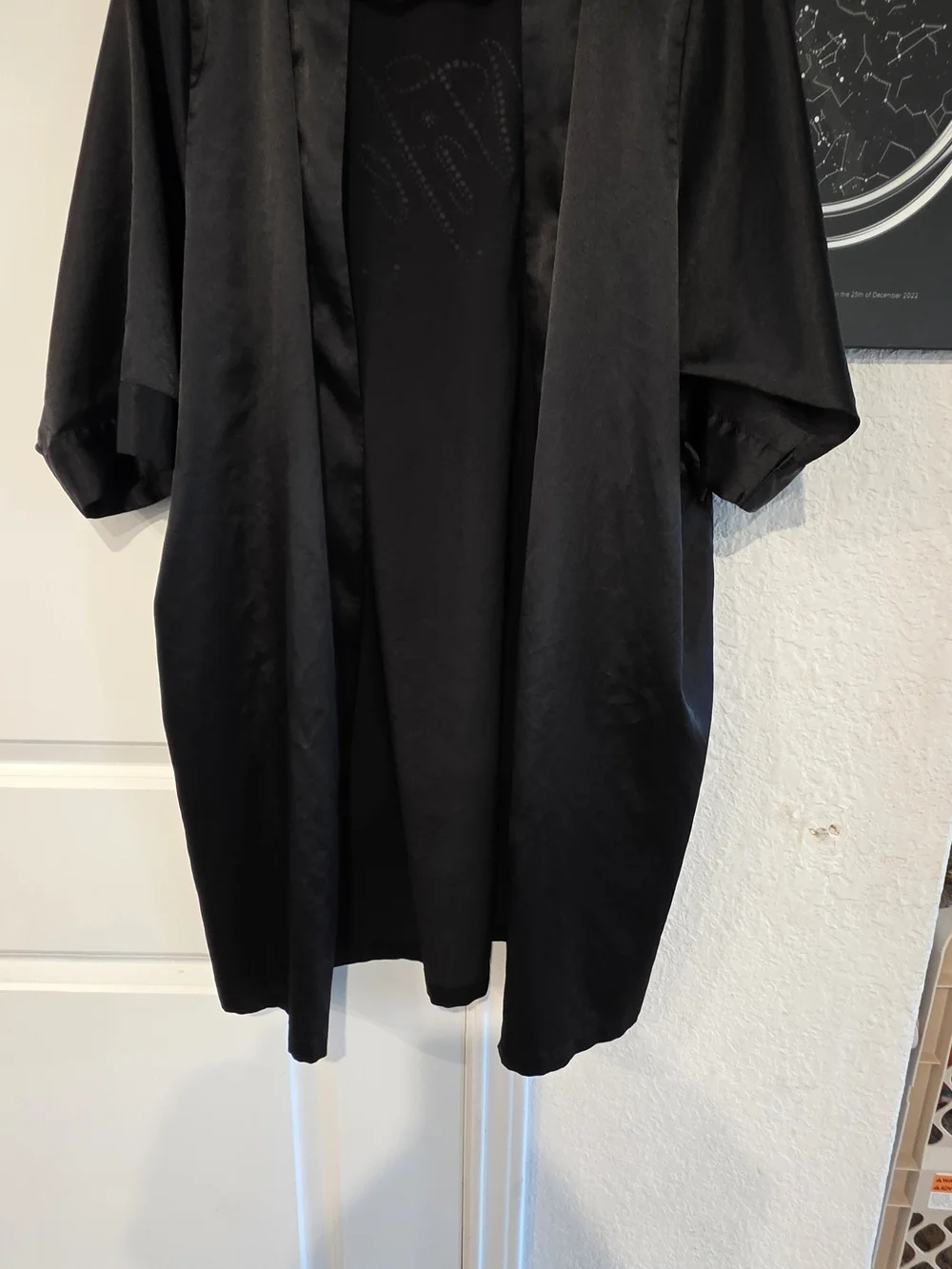 SHEIN | Intimates & Sleepwear | Shein Black Satin Kimono Robe With ...